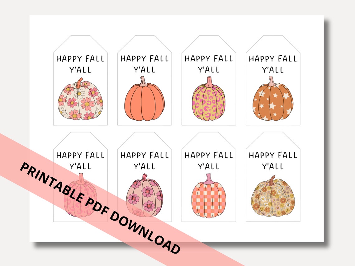 Happy Fall Y'all Retro Gift Tags & Treat Tags | Printable PDF Download ...