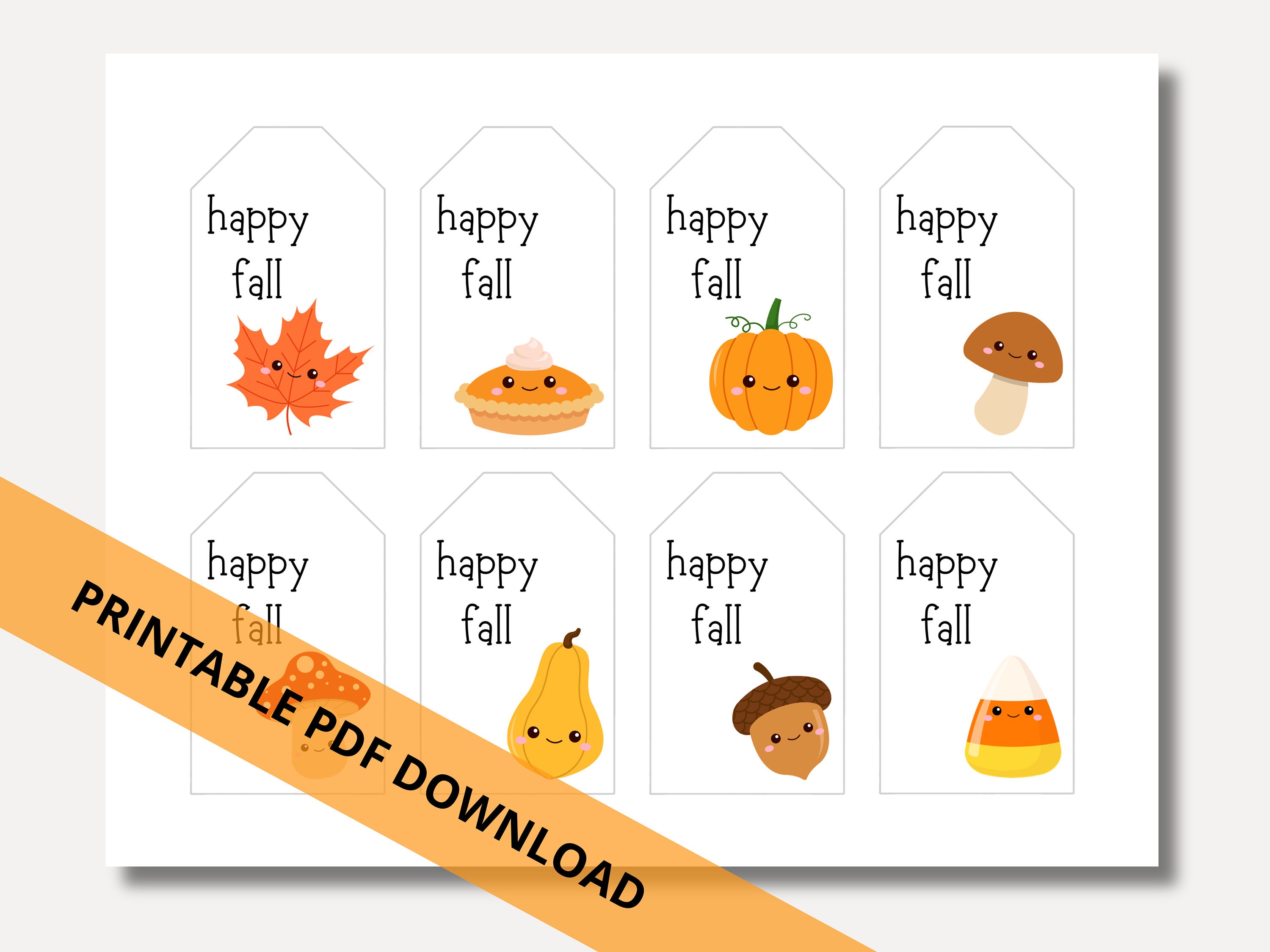 Happy Fall Gift Tags & Treat Tags | Cute Icons | Printable PDF Download ...