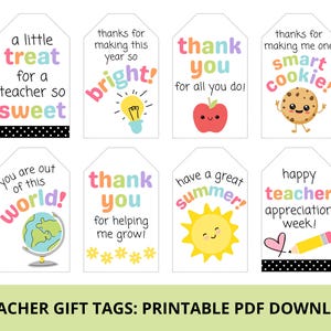 Teacher Appreciation Gift Tags & Treat Tags | Printable PDF Download - Etsy