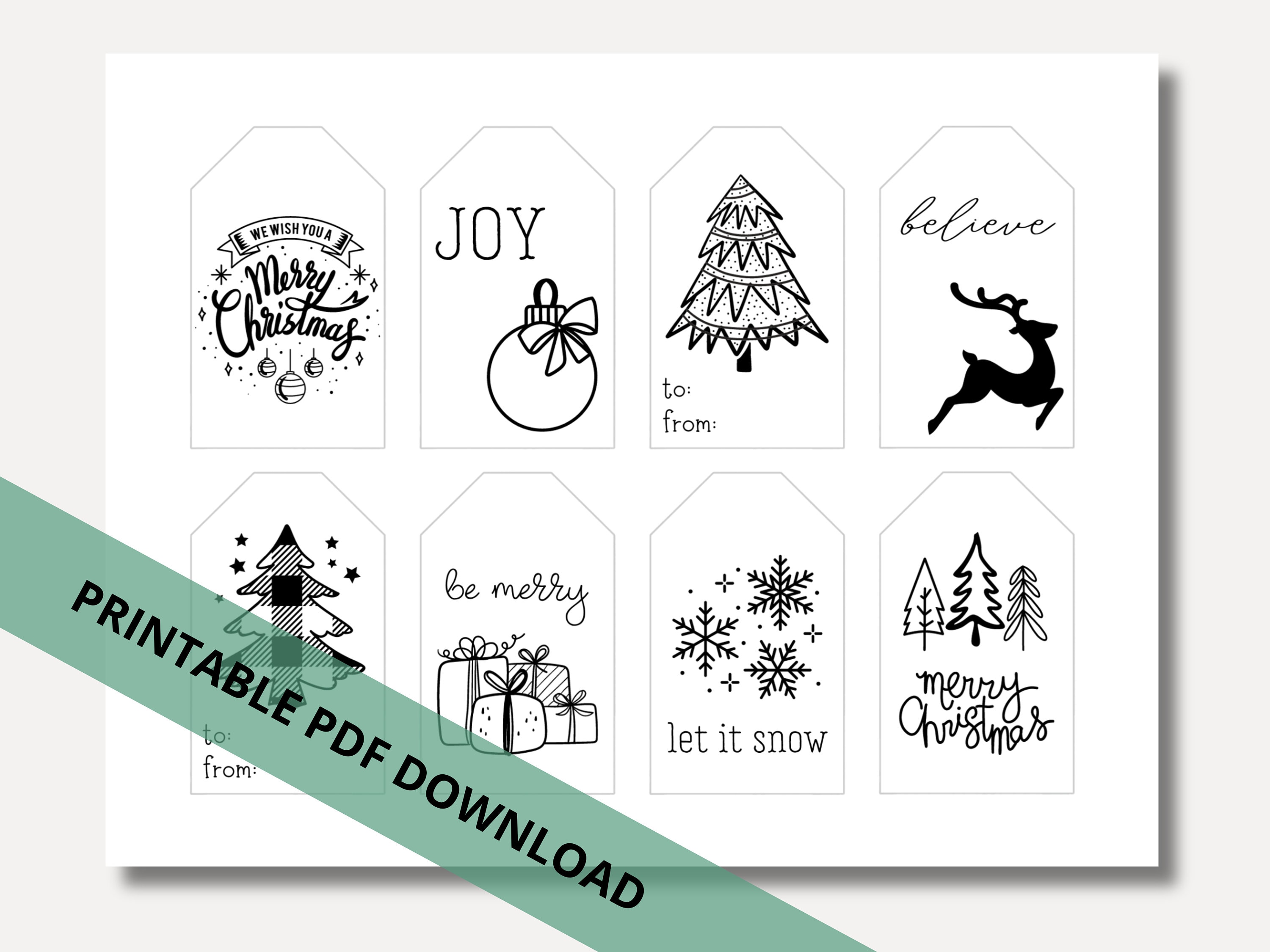 Black and White Christmas Gift Tags & Treat Tags | Printable PDF ...