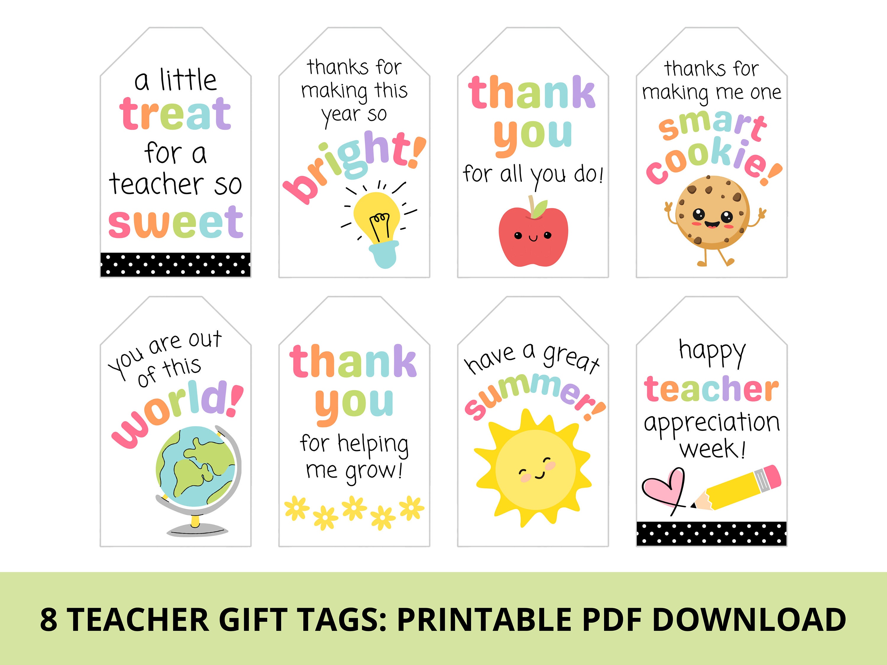 Teacher Appreciation Gift Tags & Treat Tags End of School Gift Tags ...