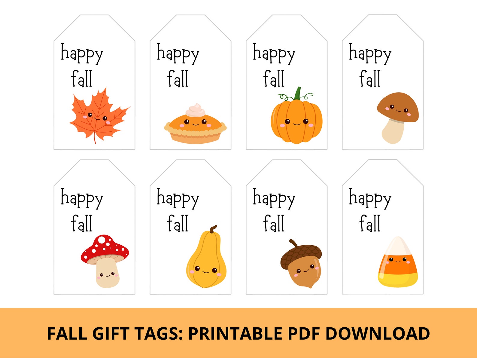Happy Fall Gift Tags & Treat Tags | Cute Icons | Printable PDF Download ...
