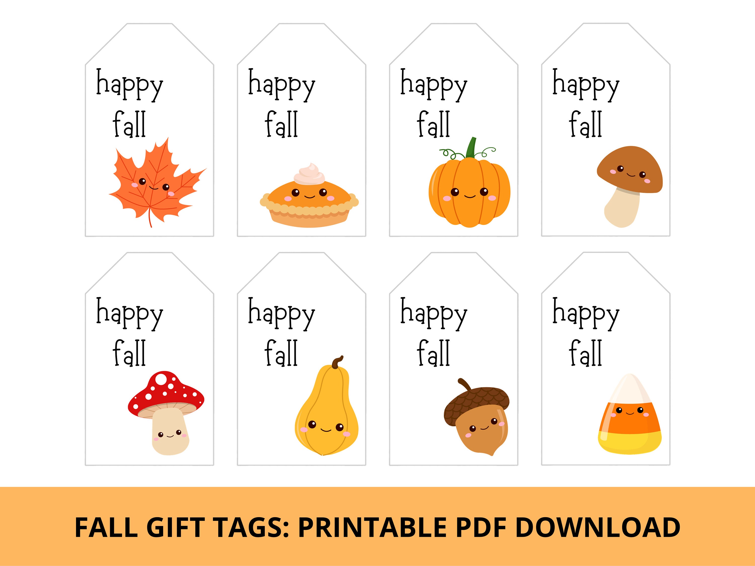 Happy Fall Gift Tags & Treat Tags | Cute Icons | Printable PDF Download ...