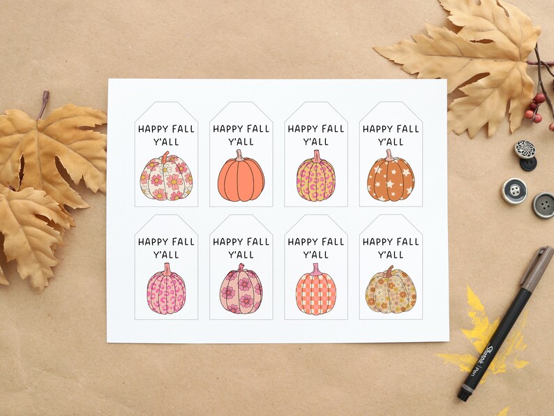Happy Fall Y'all Retro Gift Tags & Treat Tags | Printable PDF Download ...