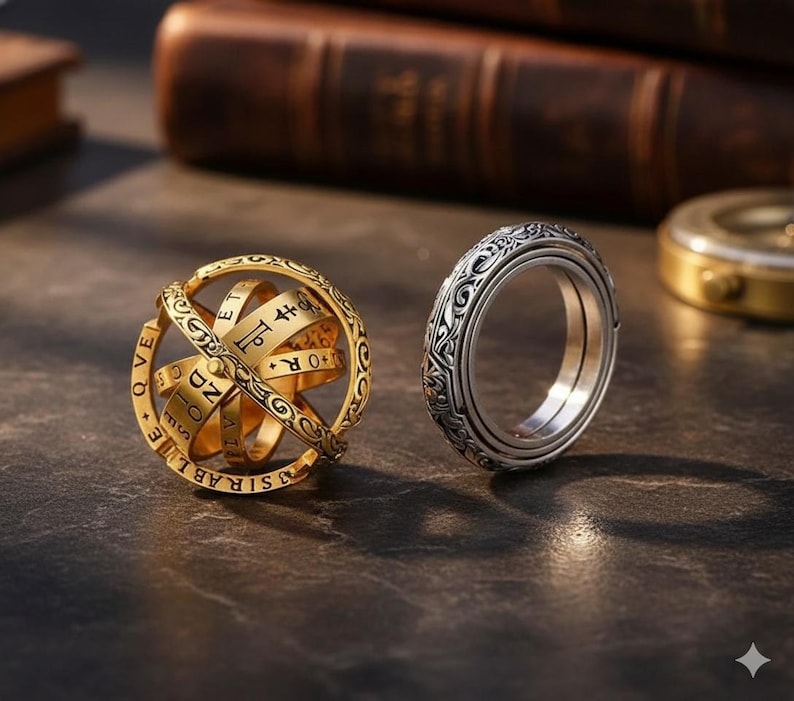 Foldable Astronomical Sphere Ring, Celestial Star Fidget Ring, Anti ...