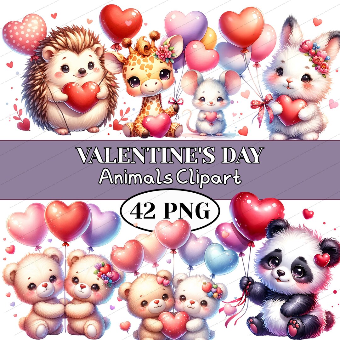42 Valentine Animals Clipart PNG Bundle | Printable Watercolor Pngs ...