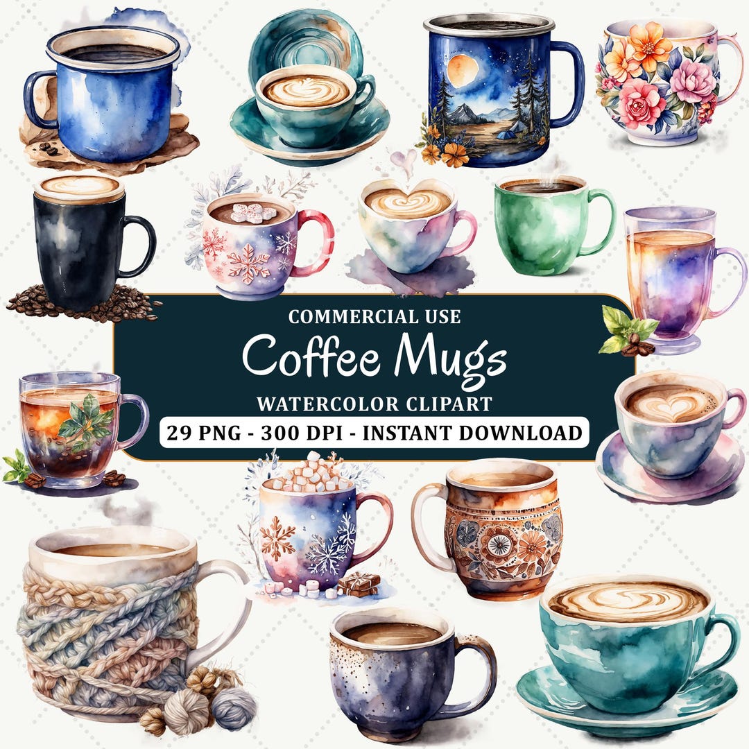 Watercolor Coffee Mugs Clipart Set – Pastel Coffee Cup Clipart PNG ...