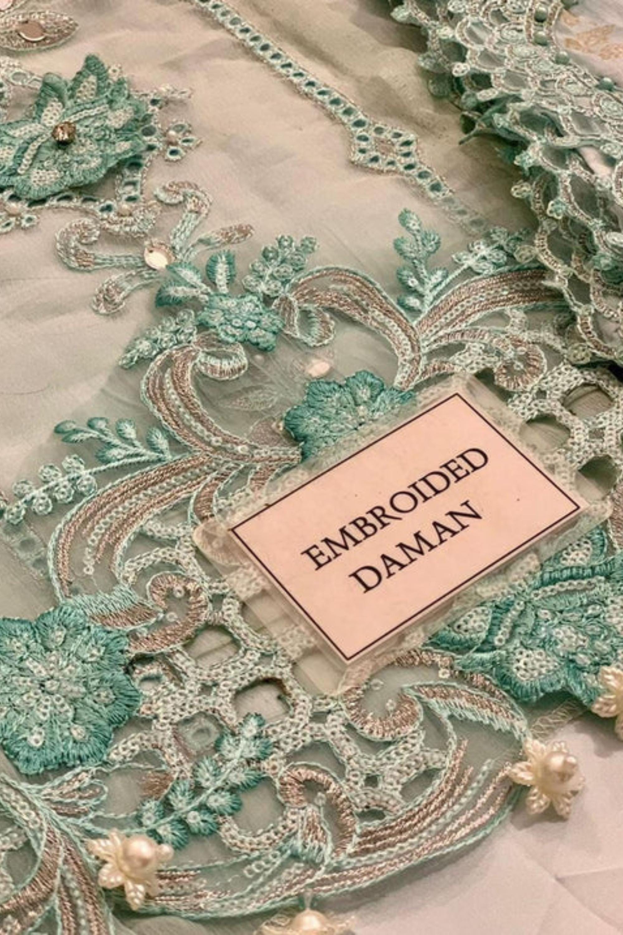 Ice Blue Chiffon Pakistani Wedding Dress | Heavy Embroidered Adda Work ...