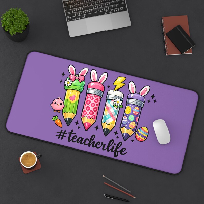Easter Teacher Desk Mat, Bunny Pencil Mouse Pad, Spring Classroom Decor ...