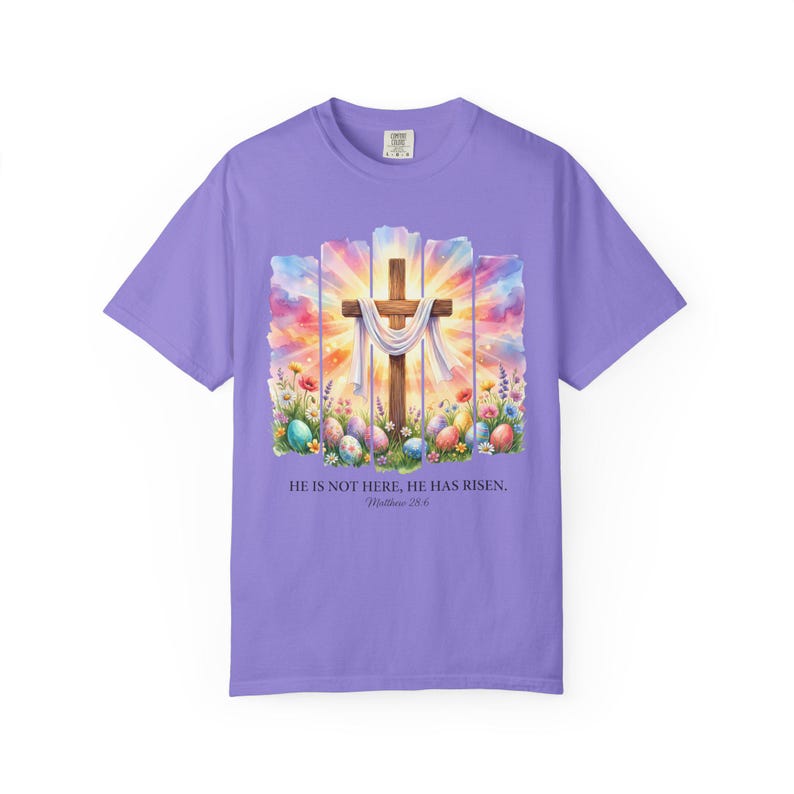Christian Easter T Shirt, He is Risen Cross Tee, Matthew 28:6 Faith ...