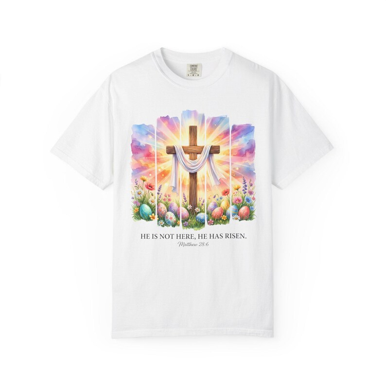 Christian Easter T Shirt, He is Risen Cross Tee, Matthew 28:6 Faith ...