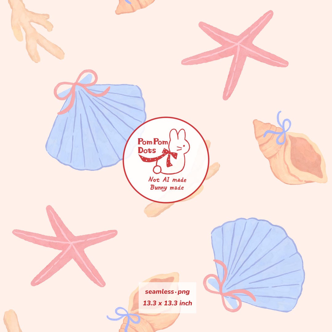 Coquette Beach Seamless Pattern, Sea Shells & Starfish, Soft Summer ...