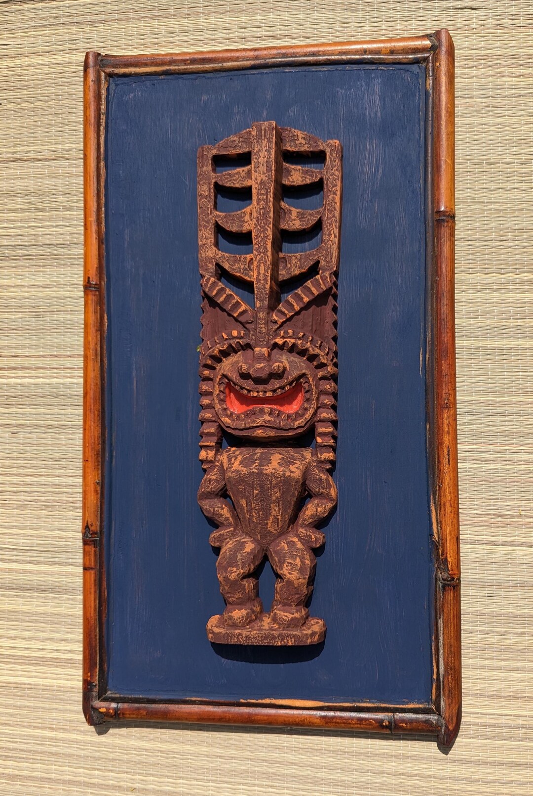 3D Wall Hanging Akua Ka'ai Tiki Statue on a Bamboo Frame - Etsy