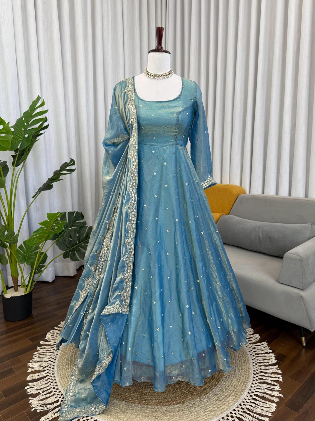 Embroidered Crunchy Silk Anarkali Suit | Indian Wedding Party Outfit - Etsy