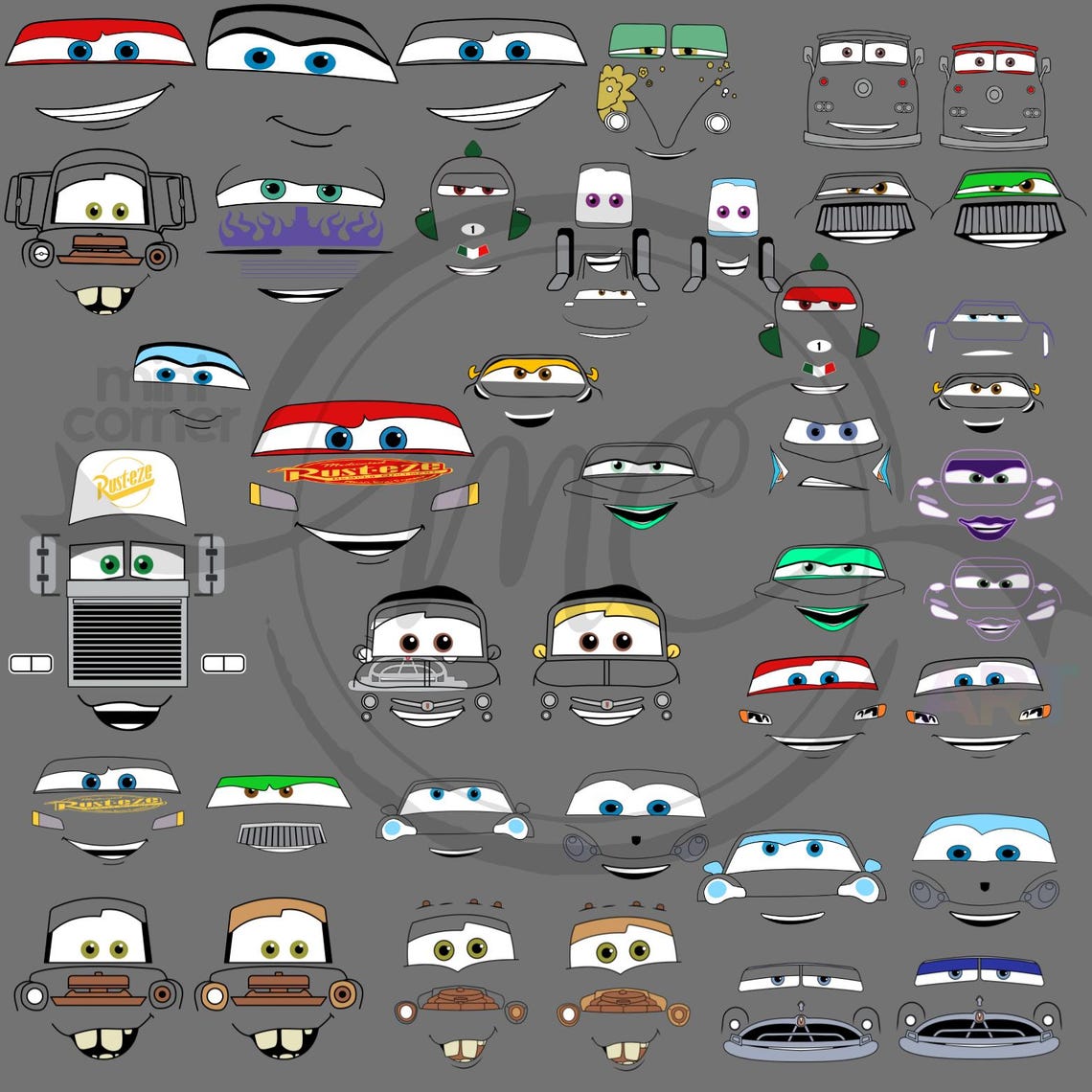 Cars Faces SVG Cliparts Bundle, Cars Tshirt Design Cartoon Cliparts ...