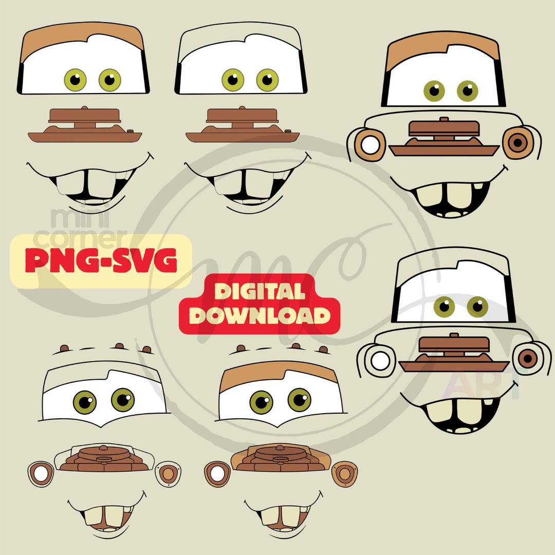 Tow Mater Face SVG Png Clipart Logo, Cars SVG Cartoon Clipart, Cars ...
