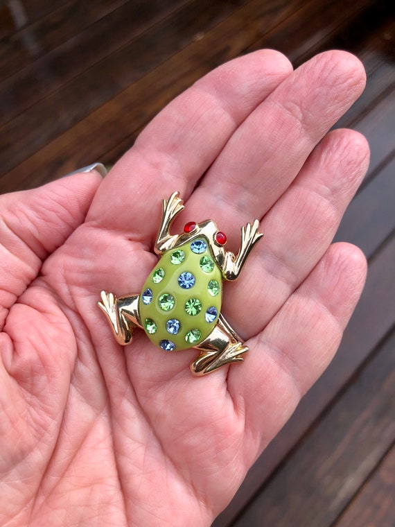 vintage blue enamel frog - Gem
