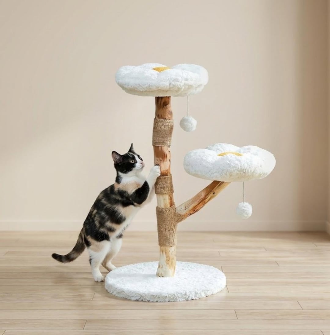 Flower Cat Tree Tower – Modern Wood Cat Condo With Sisal Cat Scratcher ...