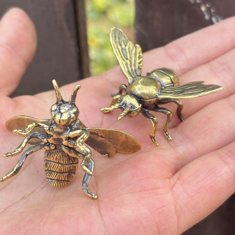 2piece Brass Bee Handheld Tea Table Figurine Scholar Paperweight Decor ...
