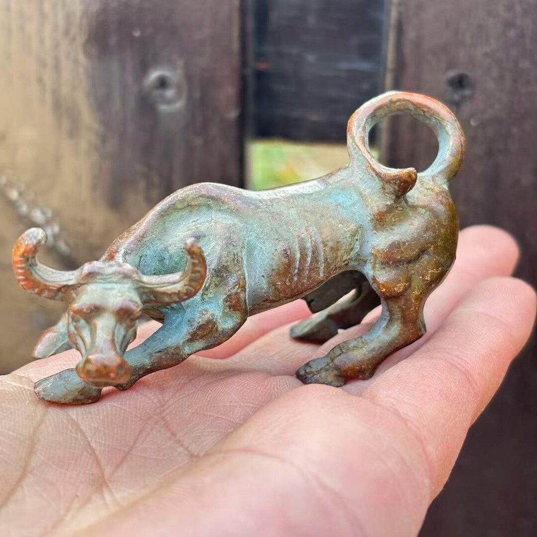 Rust Copper Crouching Bull Figurine Desktop Home Decor Random Shipping ...