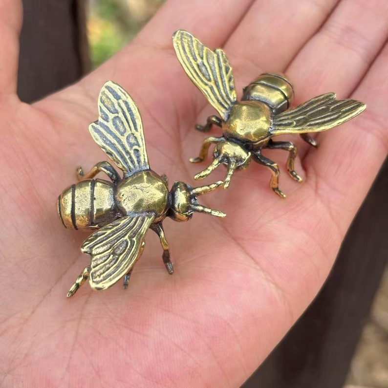 2piece Brass Bee Handheld Tea Table Figurine Scholar Paperweight Decor ...
