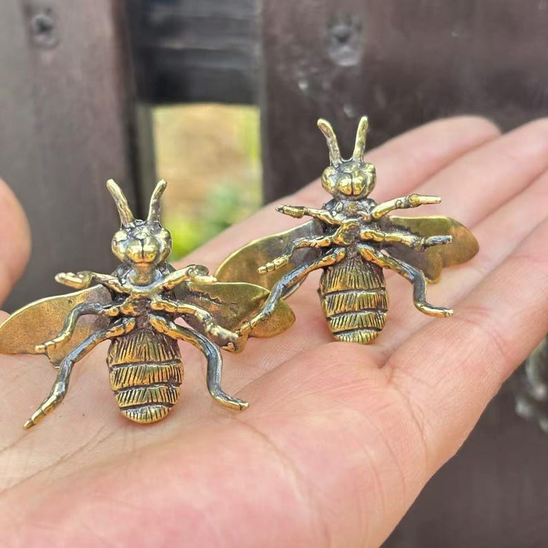 2piece Brass Bee Handheld Tea Table Figurine Scholar Paperweight Decor ...
