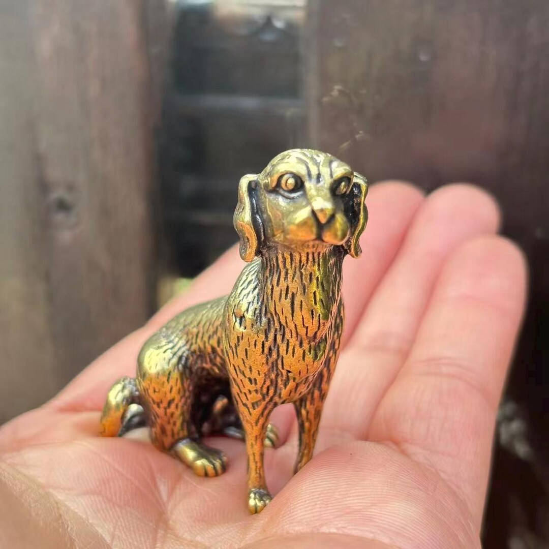 Vintage Brass Zodiac Dog Tea Table Figurine Desk Display Handheld ...