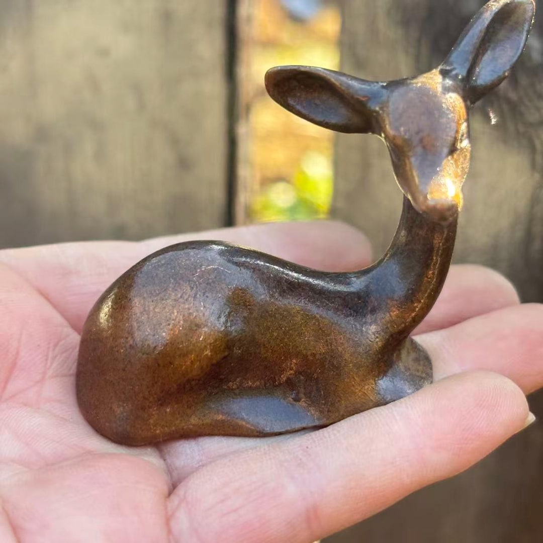 Copper Resting Deer Figurine Feng Shui Home Office Decor - Etsy