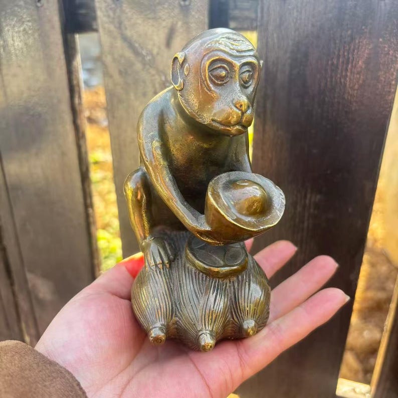 Brass Zodiac Monkey Wealth Statue Home Office Feng Shui Decor - Etsy