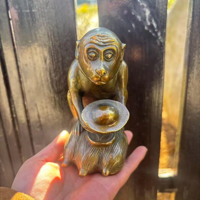 Brass Zodiac Monkey Wealth Statue Home Office Feng Shui Decor - Etsy