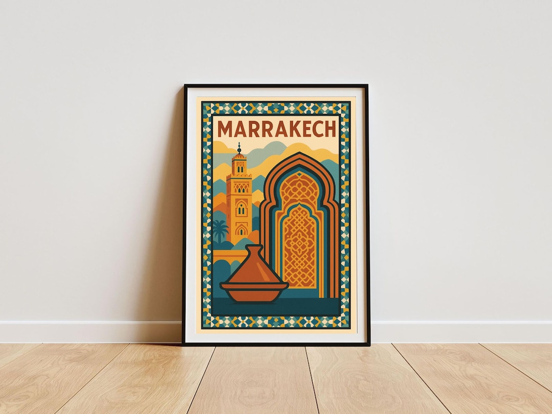 Marrakech Travel Poster, Art Deco Morocco Print, Vintage Medina Wall ...