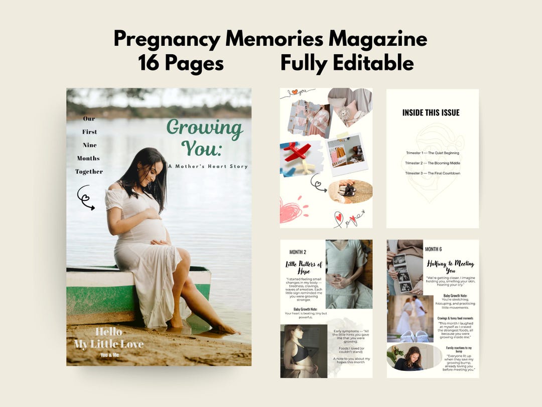 Pregnancy Memories Magazine Template | Editable Canva (digital Download ...