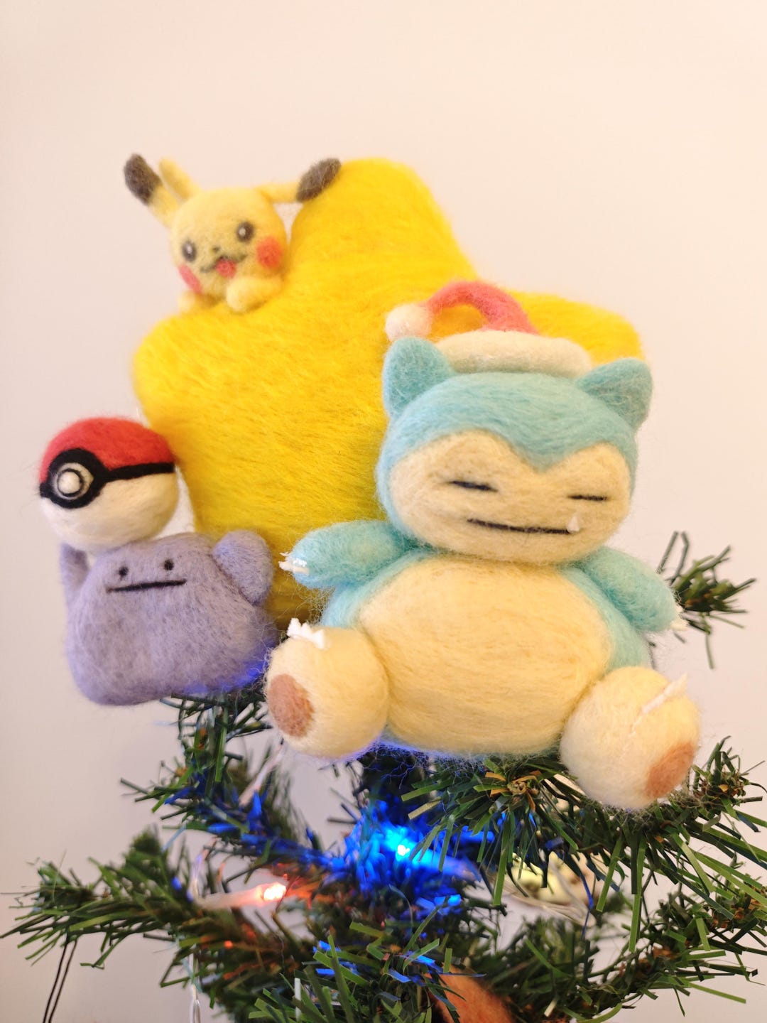 Handmade Wool Felt Pikachu and Friends Christmas Tree Topper, Ornament ...