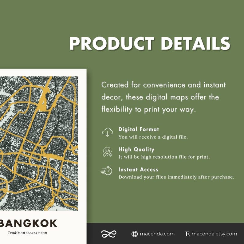 Bangkok Map Poster Digital Download | Printable Thailand Wall Art ...