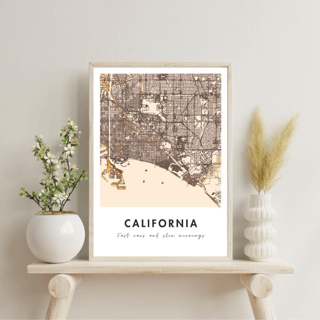 California Poster - Fast Cars and Slow Mornings - Minimalist Wall Art ...