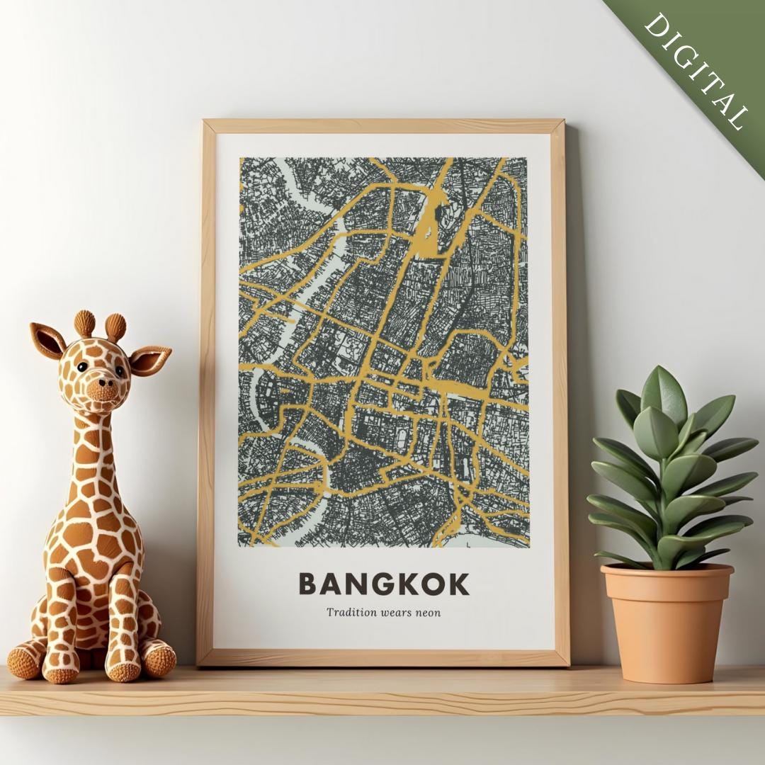 Bangkok Map Poster Digital Download | Printable Thailand Wall Art ...