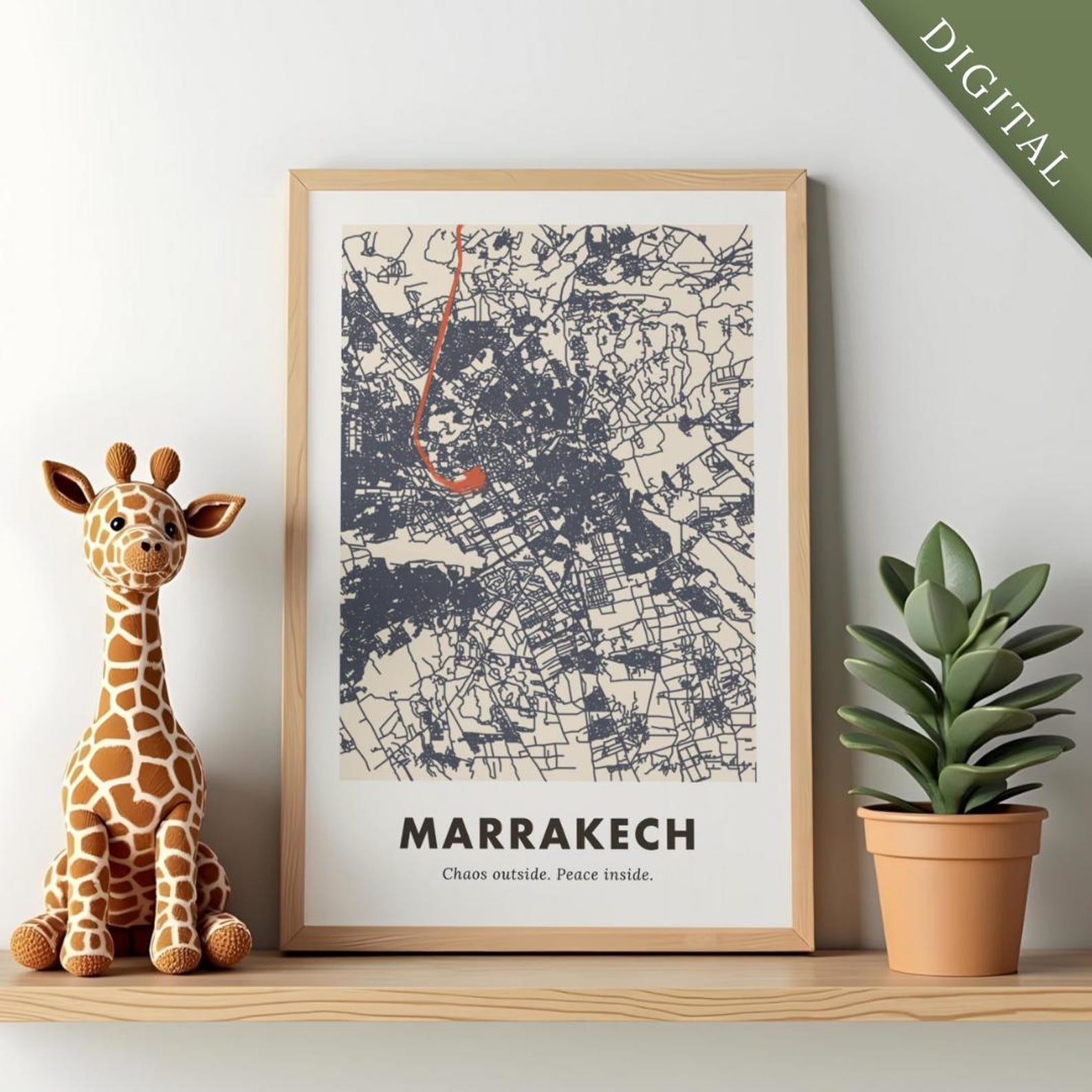 Marrakesh City Map Digital Download | Printable Moroccan Wall Art ...
