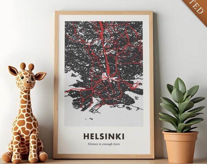 HELSINKI CITY MAP Fine Art Map Poster - Modern Finland Finnish Print ...