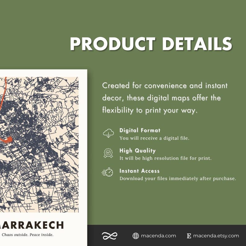 Marrakesh City Map Digital Download | Printable Moroccan Wall Art ...