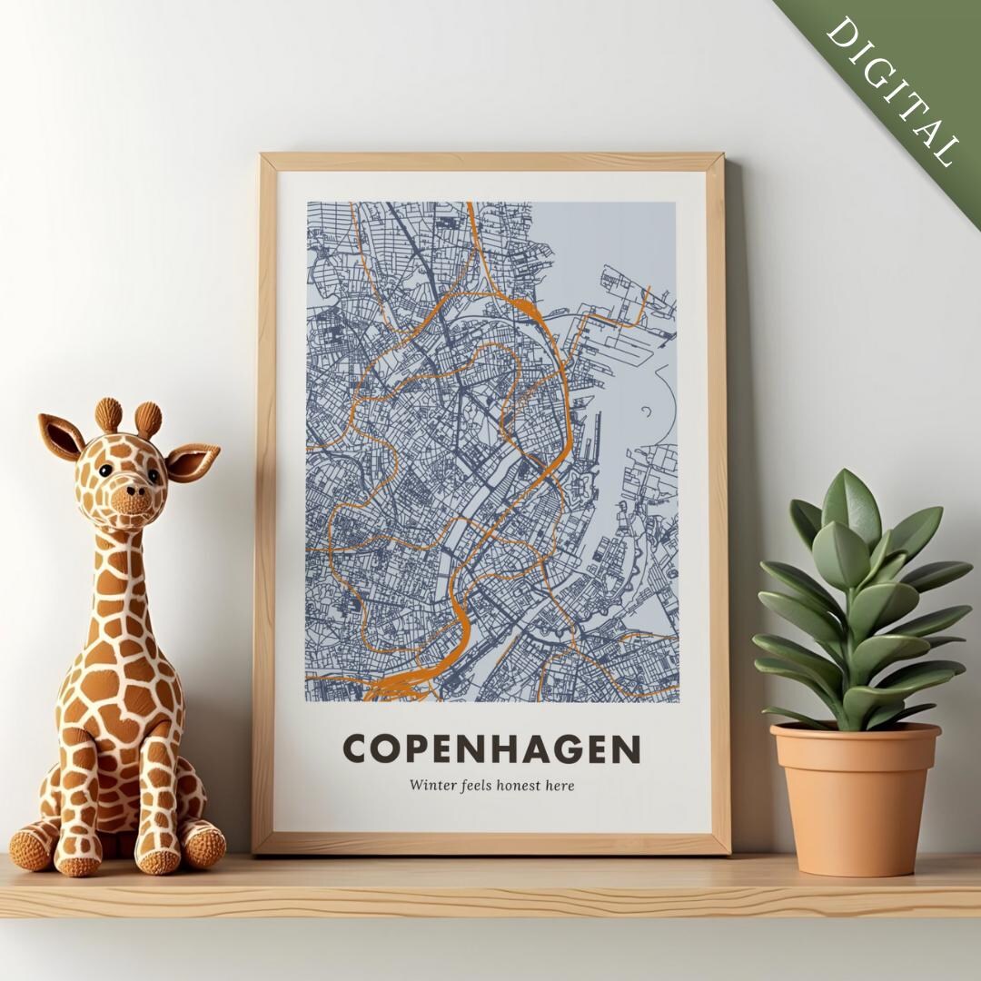 Copenhagen Map Digital Download | Printable Danish Art | Minimalist ...