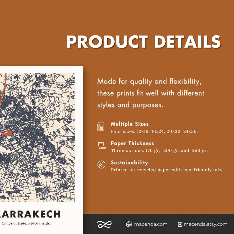 Marrakesh Map Print – Morocco Travel Poster | Boho Living Room Decor ...