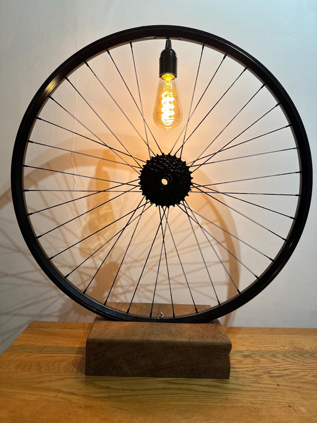 Upcycled Bicycle Wheel Desk Lamp | Industrial Bike Art Lighting - Etsy