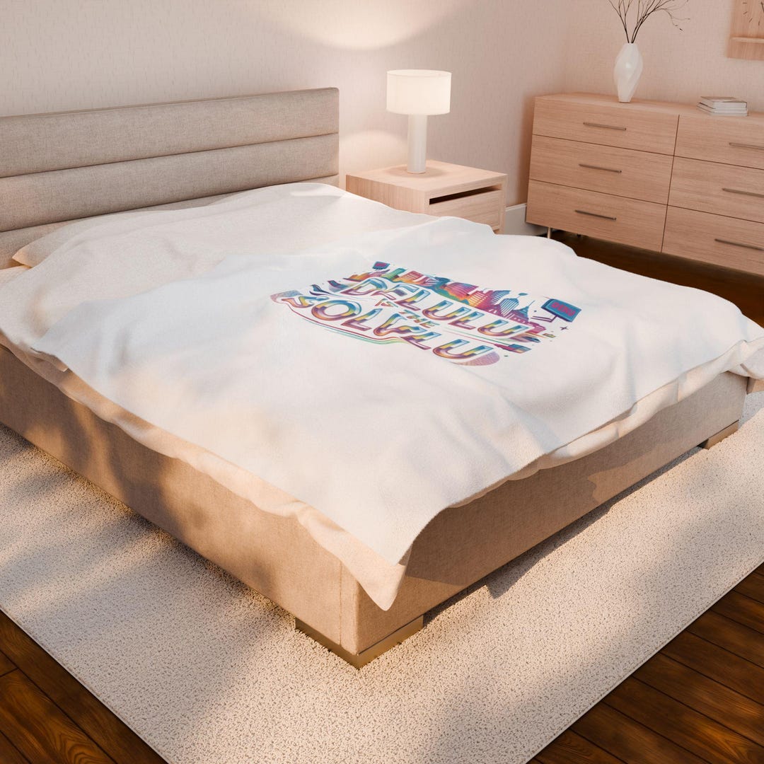 Y2K Cyber Holo Skyline Velveteen Plush Blanket - Etsy