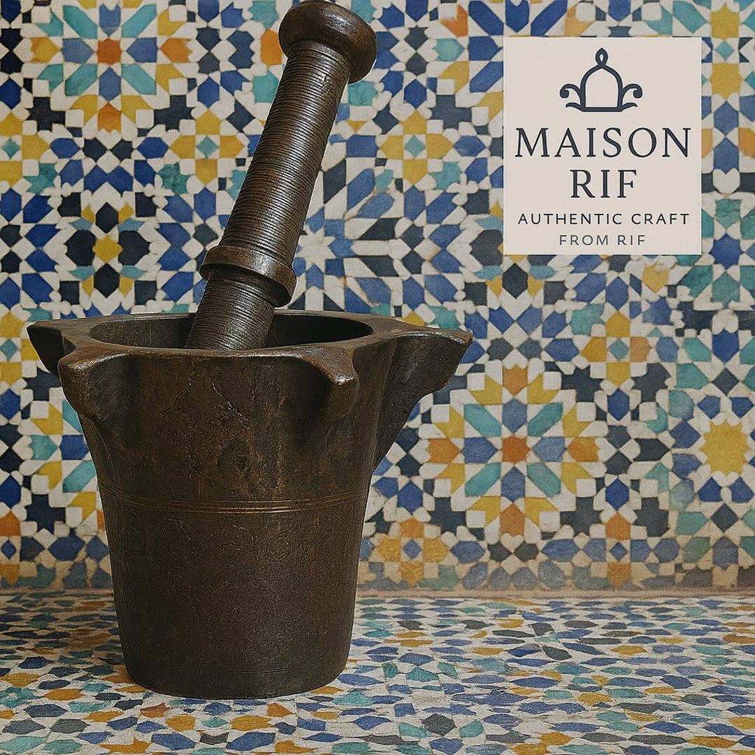 Antique Bronze Mortar – Handcrafted Moroccan Mortar – Traditional ...