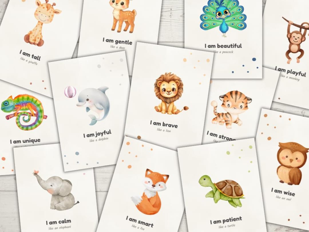 12 Printable Animal Affirmation Cards for Kids A5 and A6 | Positive ...