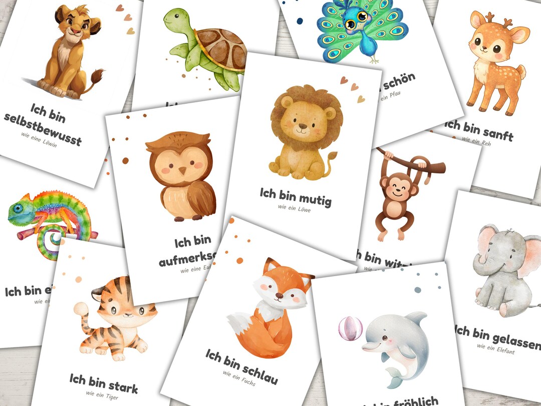 12 Encouragement Cards With Animals for Children as a Printable PDF ...