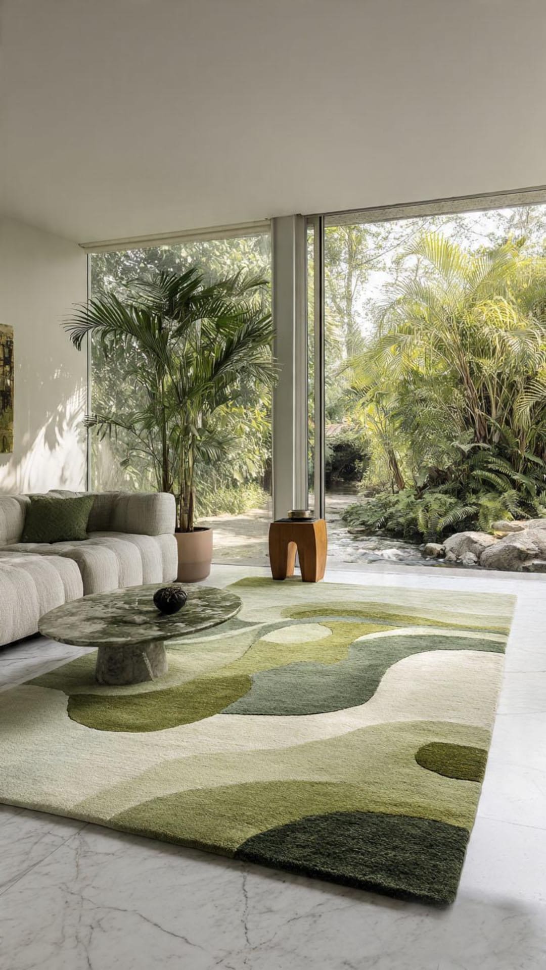 Moss Green Rug Handmade Hand-tufted Green Abstract Wool Area Rug ...