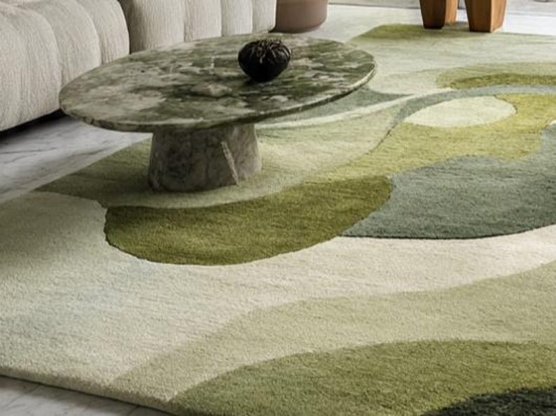 Moss Green Rug Handmade Hand-tufted Green Abstract Wool Area Rug ...