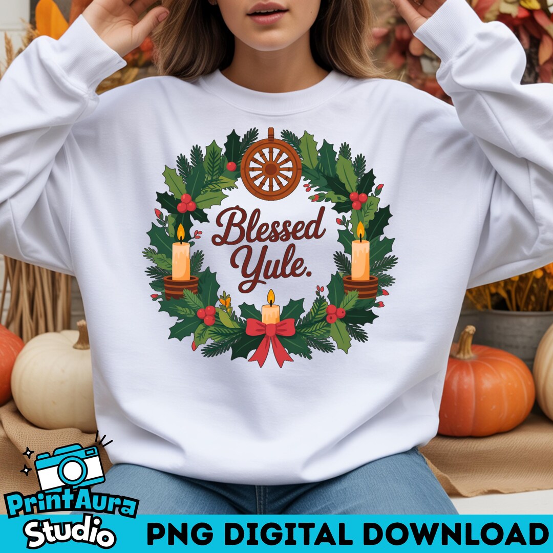 Blessed Yule Wreath Png, Pagan Yule Candle Design, Winter Solstice ...