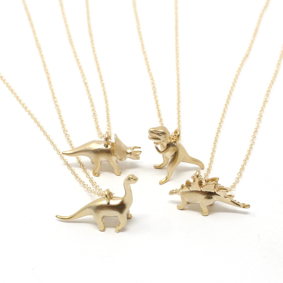 Dinosaur Charm Necklace: Gold or Sterling Silver, 18'' Chain - Etsy